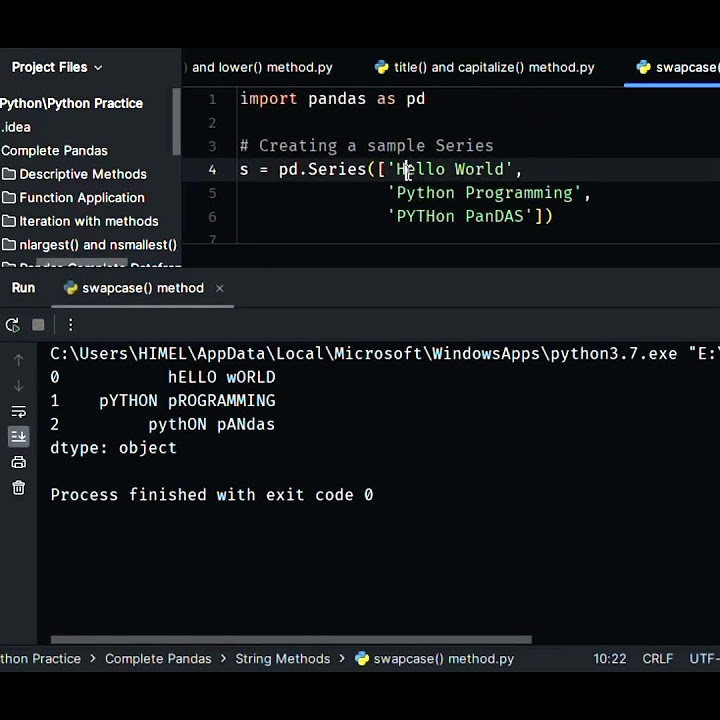 Swapcase In Pandas Strings Operations Python Pandas Coderant2 Shorts Python Youtube
