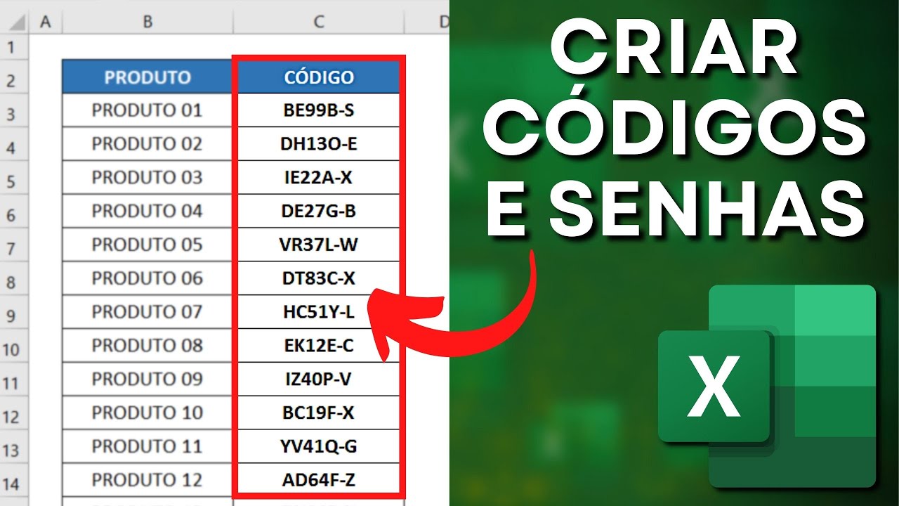 Como Fazer Códigos Aleatórios no Excel | Matrículas, IDs, Código de Produtos, Senhas etc - YouTube