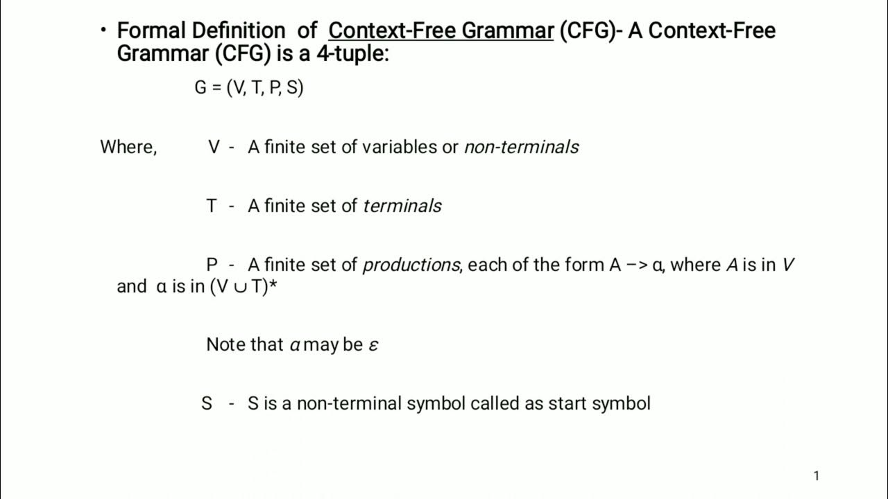 Formal Definition Of Context Free Grammar(CFG)- T. Y. Bsc. (Computer ...