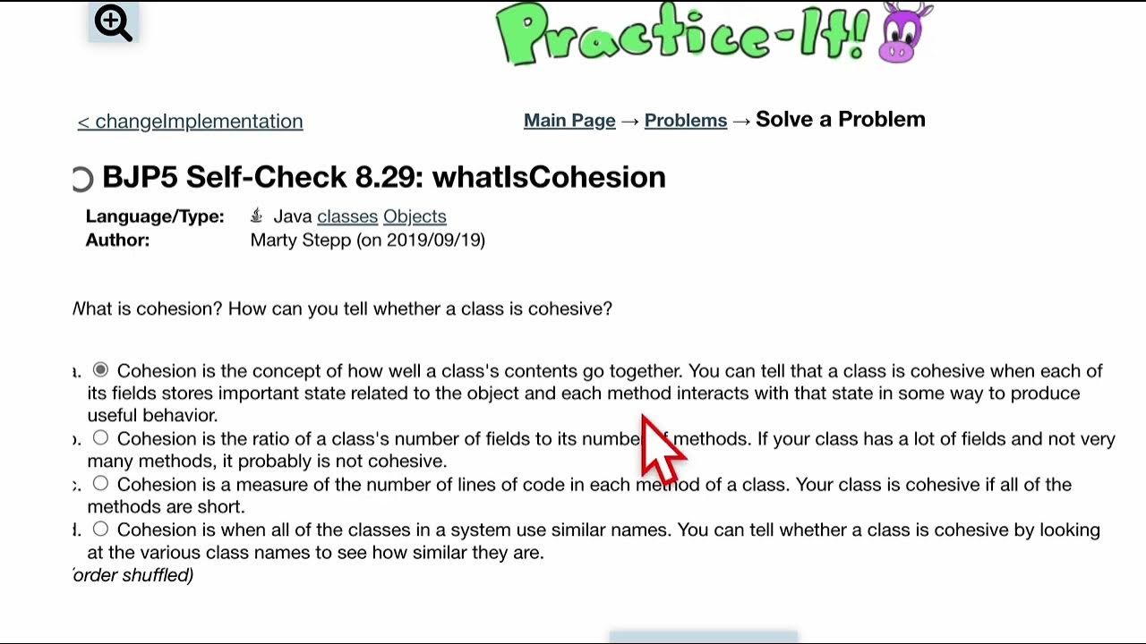 Java Practice It | Self-Check 8.29 whatIsCohesion | classes, objects - YouTube