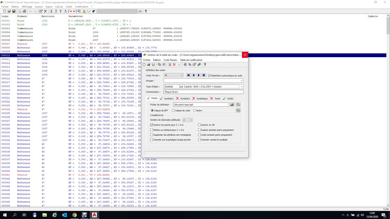 covadis table de code topographique - YouTube