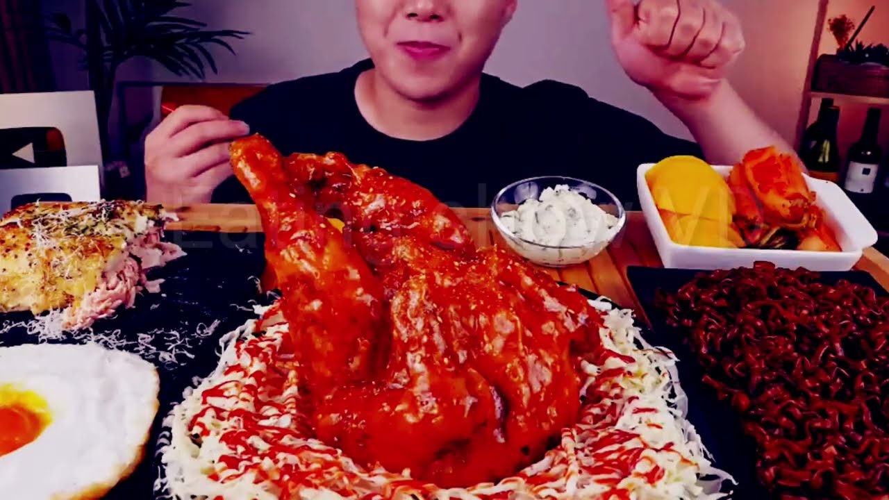 ASMR MUKBANG Eat seasoned chicken mukbang! Steak Chapagetti Recipe ...