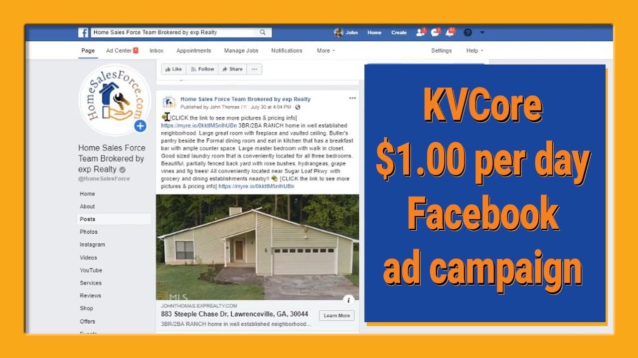 kvCORE #eXpRealty $1.00/Day Facebook ad campaigns - YouTube