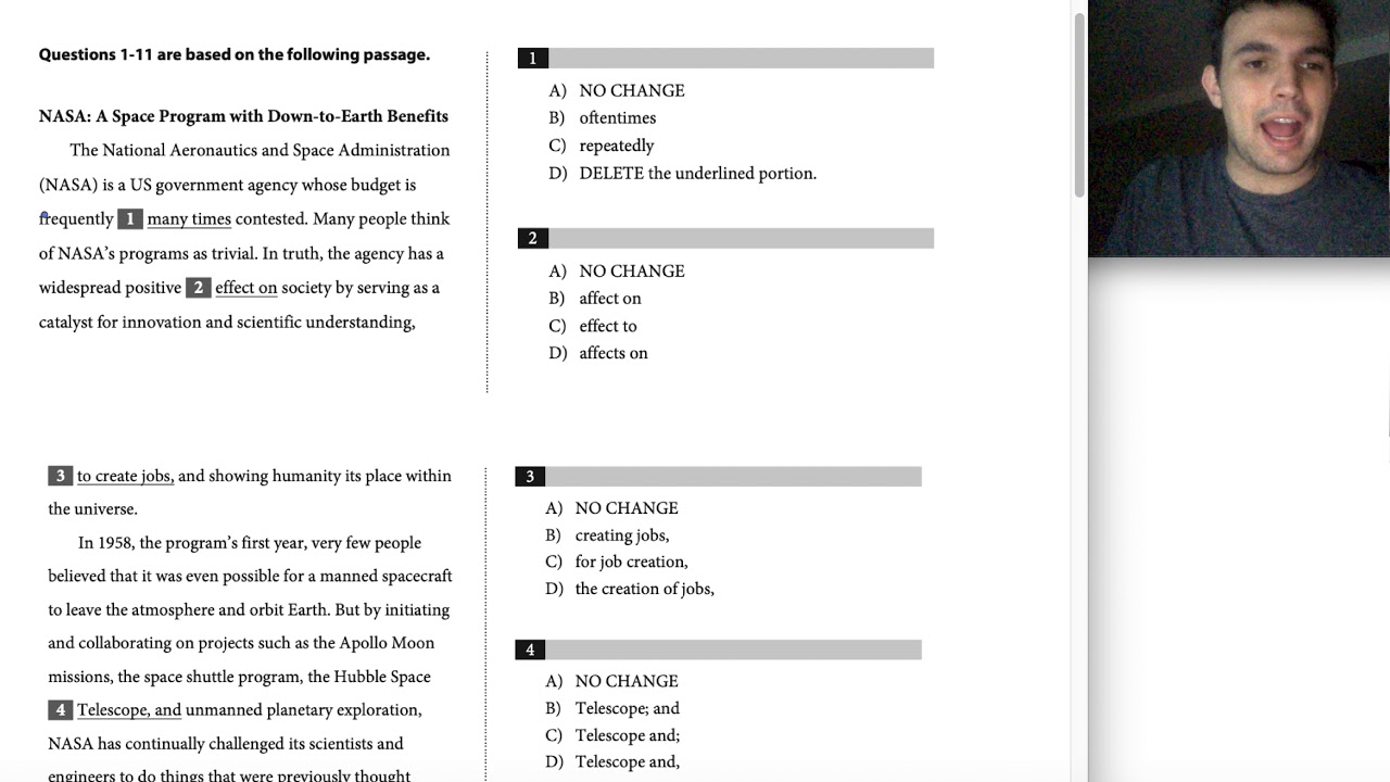 Practice SAT 7 Writing & Language Test - Question 1 - YouTube