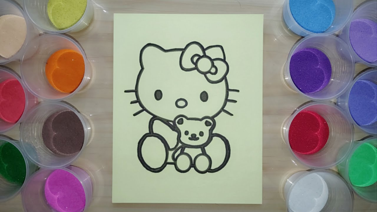 Sand Painting Hello Kitty With Teddy Bear - YouTube