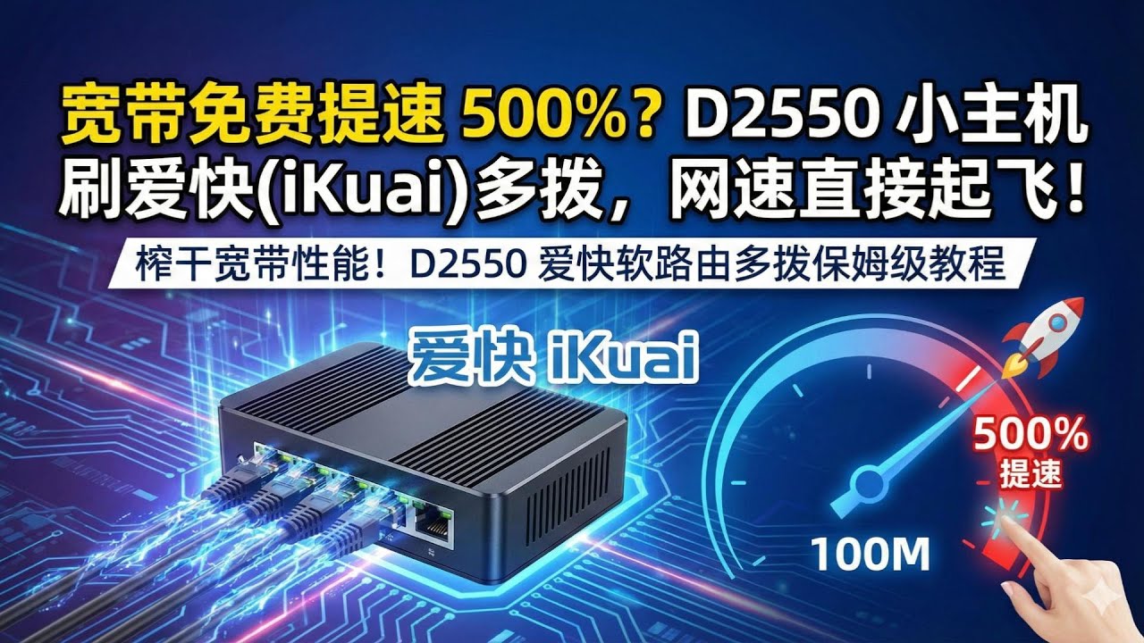 宽带免费提速 500%？D2550 小主机刷爱快(iKuai)多拨，网速直接起飞 - YouTube