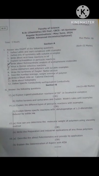 advanced chemistry question paper -2024 (6th semester) #telanganauniversity - YouTube
