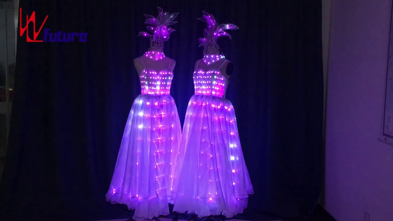 Rainbow LED Lights Prom Dress with Flower Headwear WL-0198 - YouTube