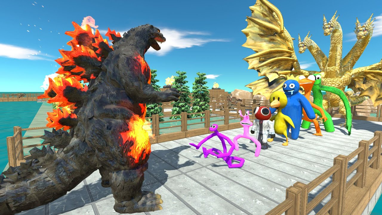 Godzilla Burning vs Rainbow Friends, Ghidorah PYRAMID DEATH RUN ...