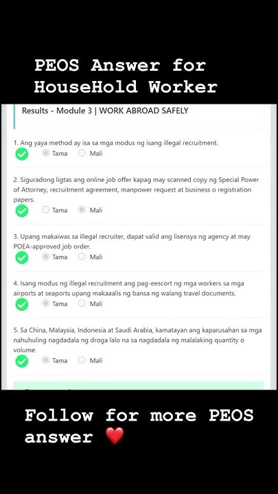 PEOS Answer PEOS Answer for HOUSEHOLD WORKER MODULE 1 to 7 TAGALOG ...