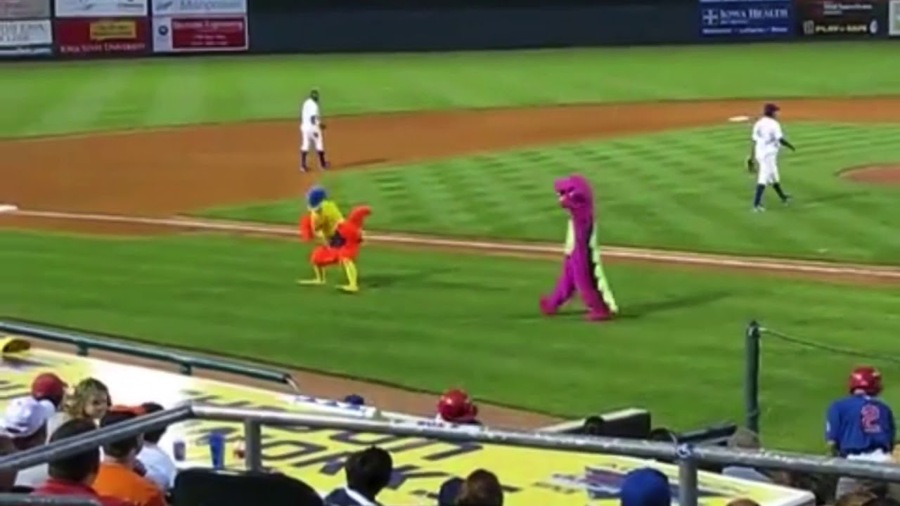 Mascot Vs Barney in LIVE BASEBALL GAME! - YouTube