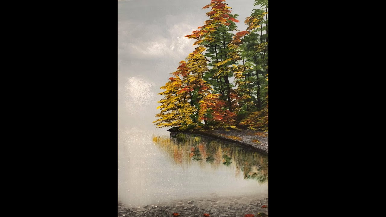 #373 How to paint a autumn lake scene - YouTube