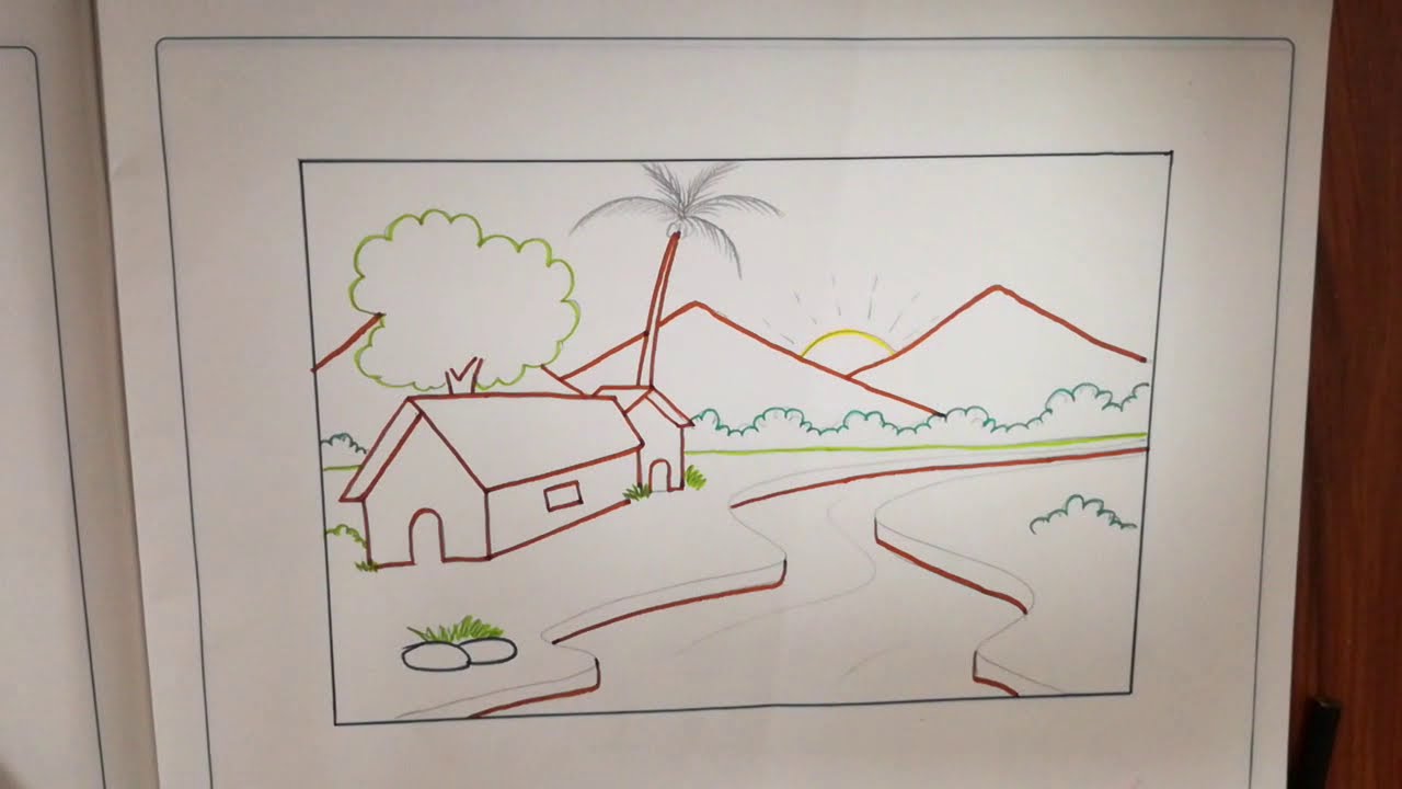 How to draw simple natural scene |Easy scenery| Arts - YouTube