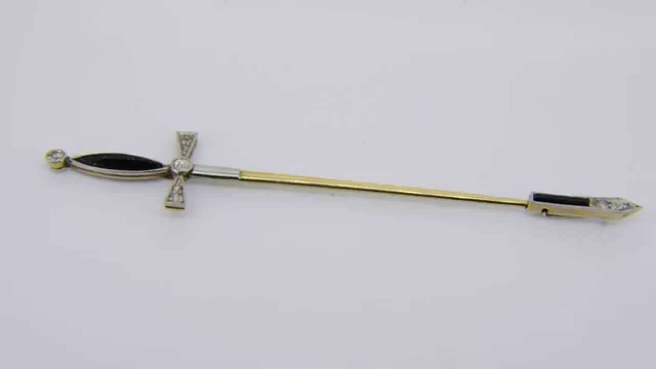 Buy art deco onyx diamond sword jabot pin www.jethromarles.co.uk - YouTube