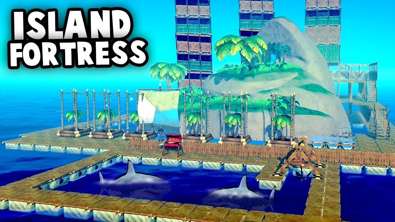 HUGE Island FORTRESS vs SHARK Attack! (Raft 2018 Gameplay) - YouTube