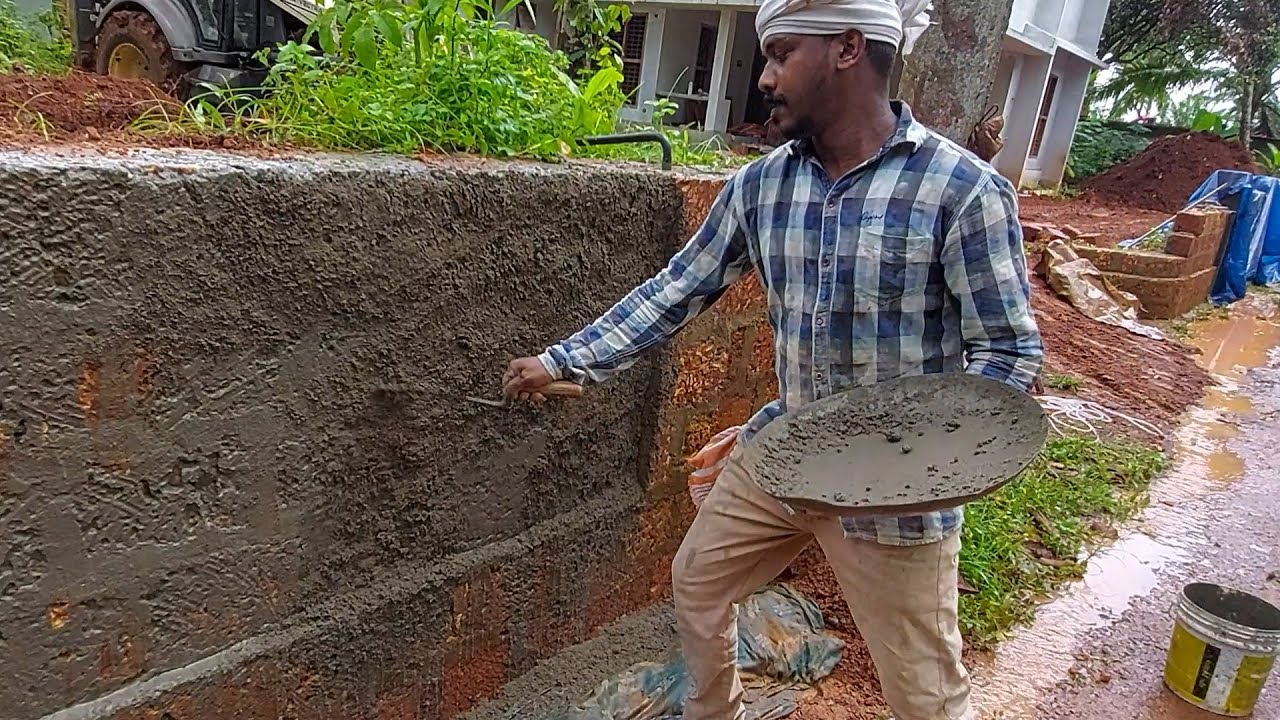 house plastering stone wall compound indian style design - YouTube