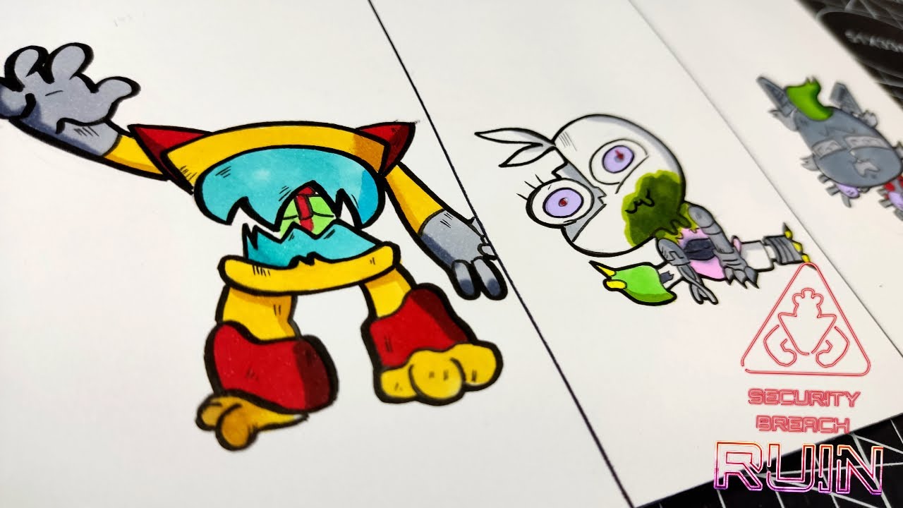 DIBUJANDO FIVE NIGHTS AT FREDDY'S SECURITY BREACH RUIN DLC pero ES CUTE ...