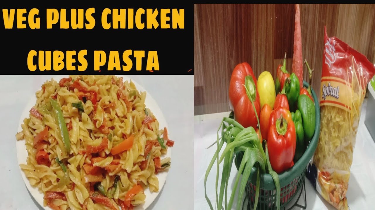 VEG PLUS CHICKEN CUBES PASTA by MOMs KITCHEN| cubes pasta recipe| pasta recipe - YouTube