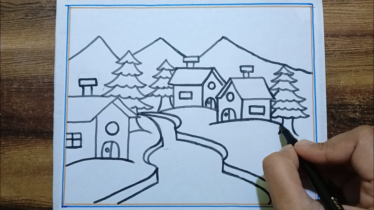 Beautiful Winter Season Scenery Drawing Easy।Easy Winter Scenery ...