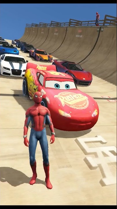 GTA 5 Epic Ragdolls Lightning McQueen Vertical Mega Ramp Challenge ...