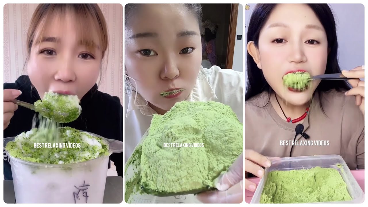 [ASMR] HEAVY MATCHA POWDERED ICE EATING MATCHA ASMR & BIG BITES 😋 ...