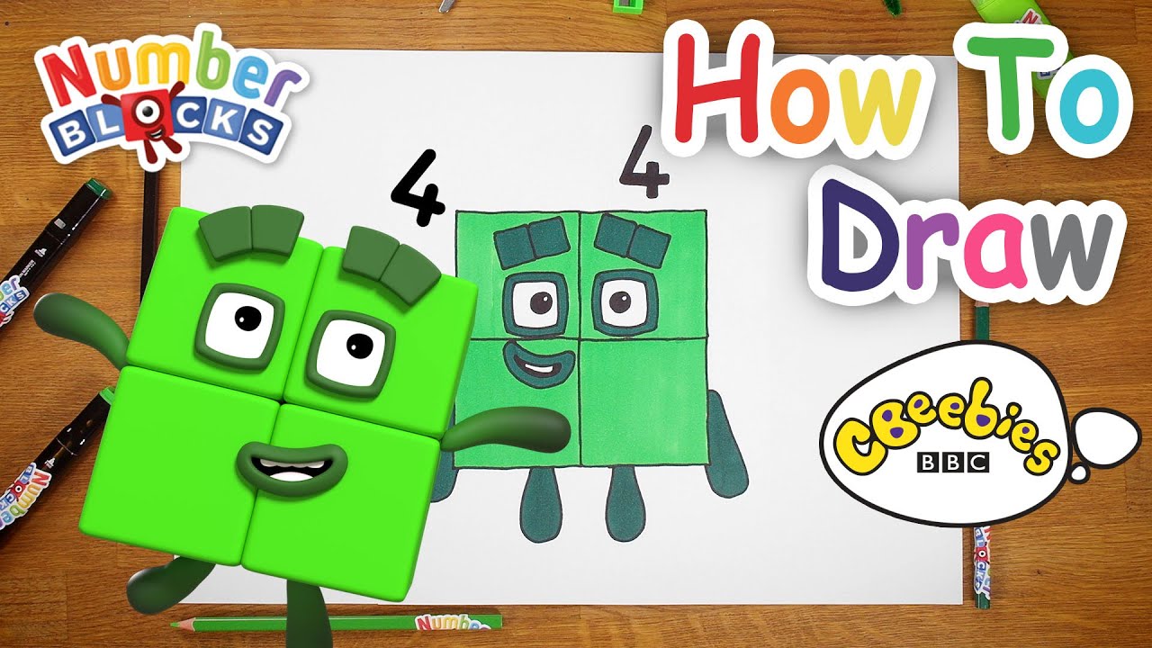 Numberblocks | How to Draw Numberblock 4 🟩 | CBeebies - YouTube