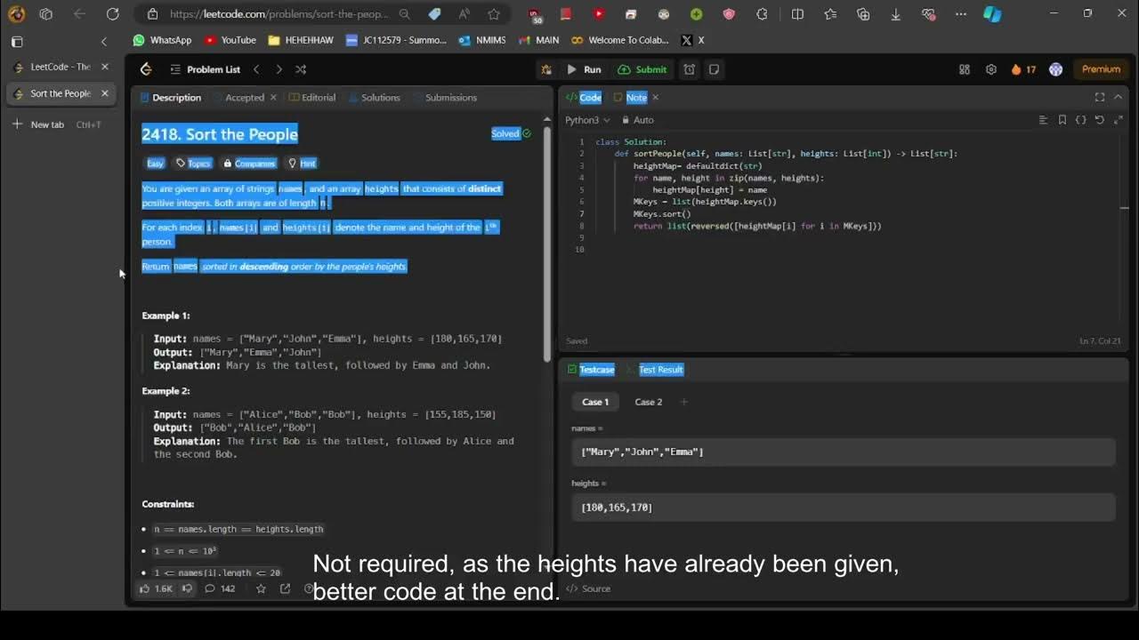 Leetcode 2418 Sort the People - YouTube