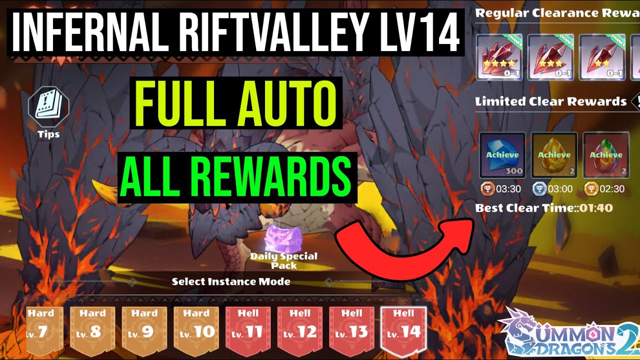 Infernal Riftvalley Stage 14 - Full Auto - All Rewards [Summon Dragons ...