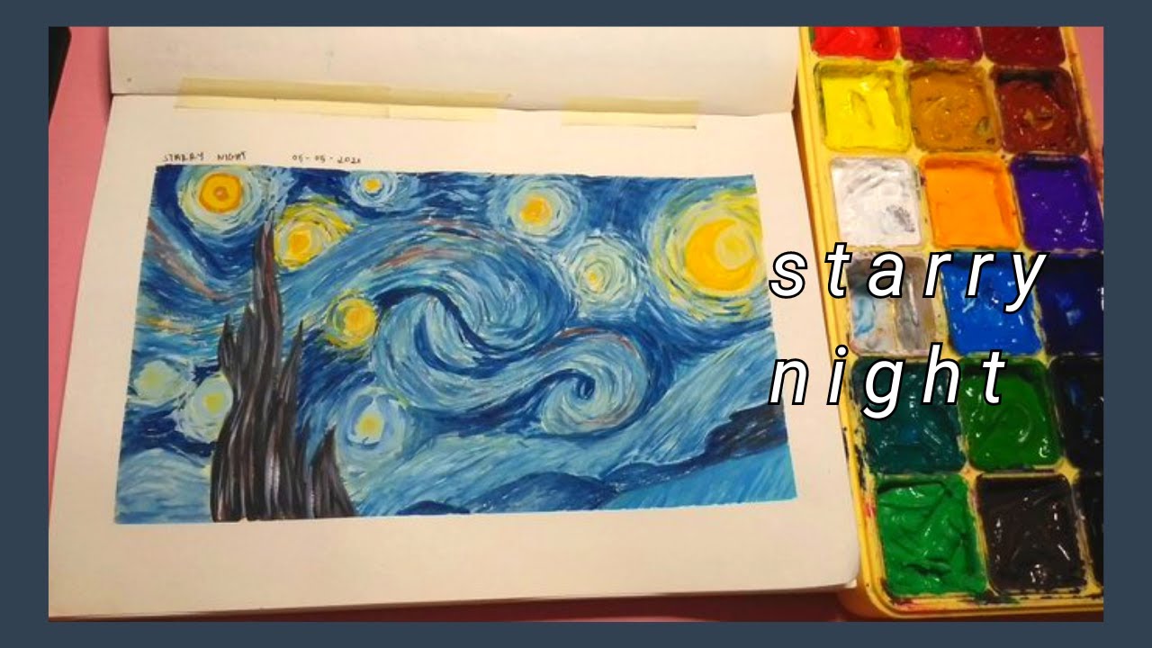 35.) starry night gouache painting // speed-paint ☁️ - YouTube