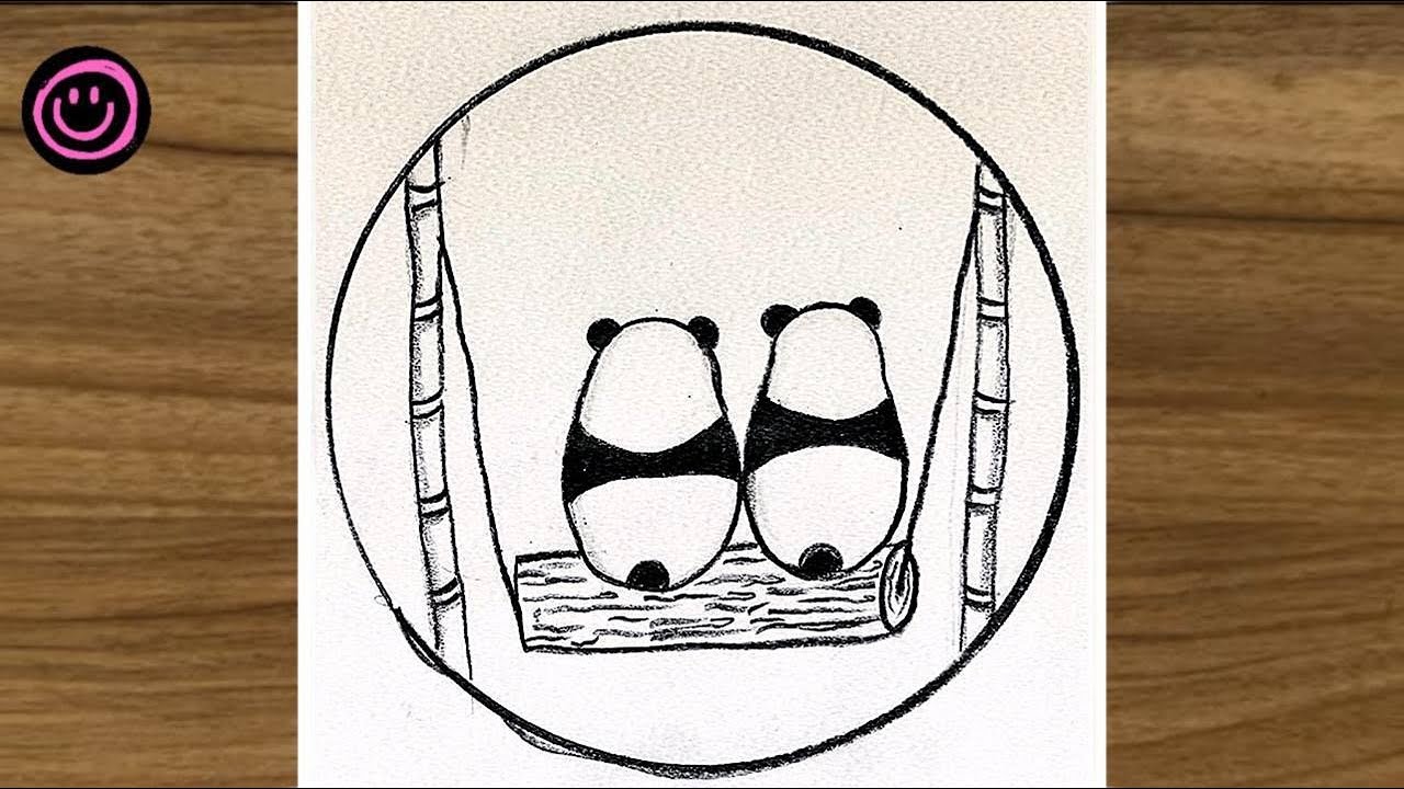 Two panda drawing in circle⭕ Circle drawing😍 panda drawings😊easy circle ...