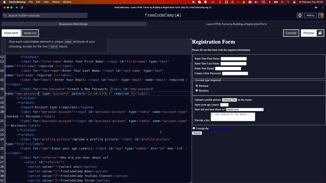 LEARN HTML FORMS BY BUILDING A REGISTRATION FORM STEP 42 #freecodecamp #learncss # ...
