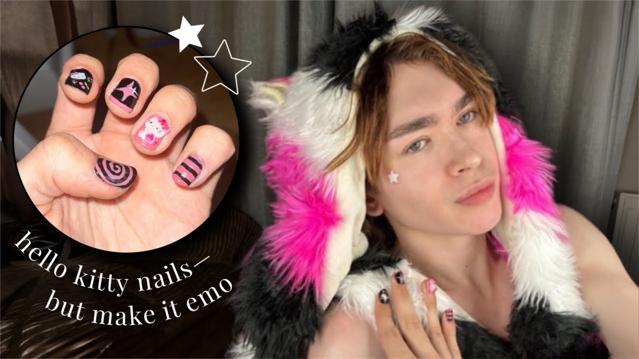 attempting to make the PRETTIEST gel nails !! GRUNGE / EMO hello kitty ...