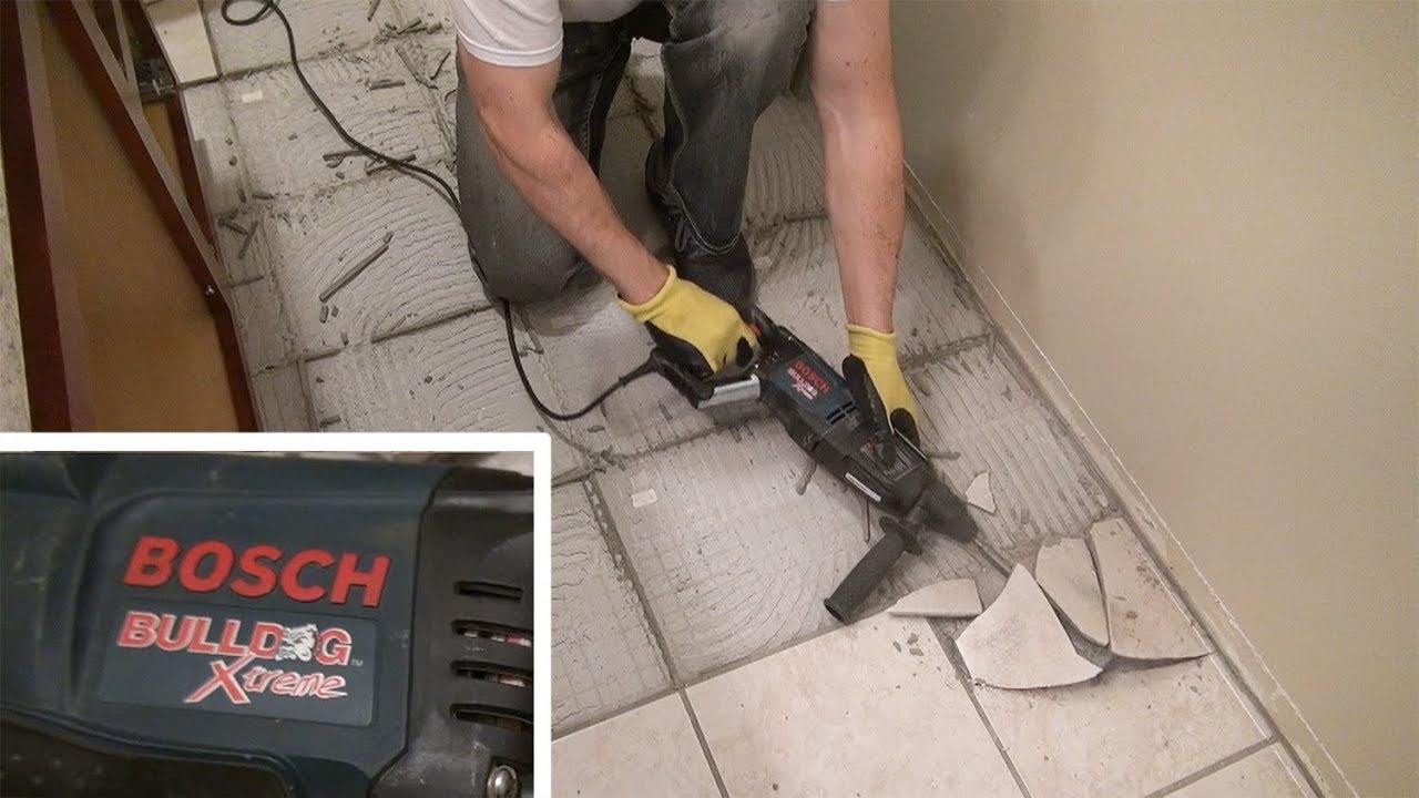 Bath remodeling. Old tile floor demolition. - YouTube