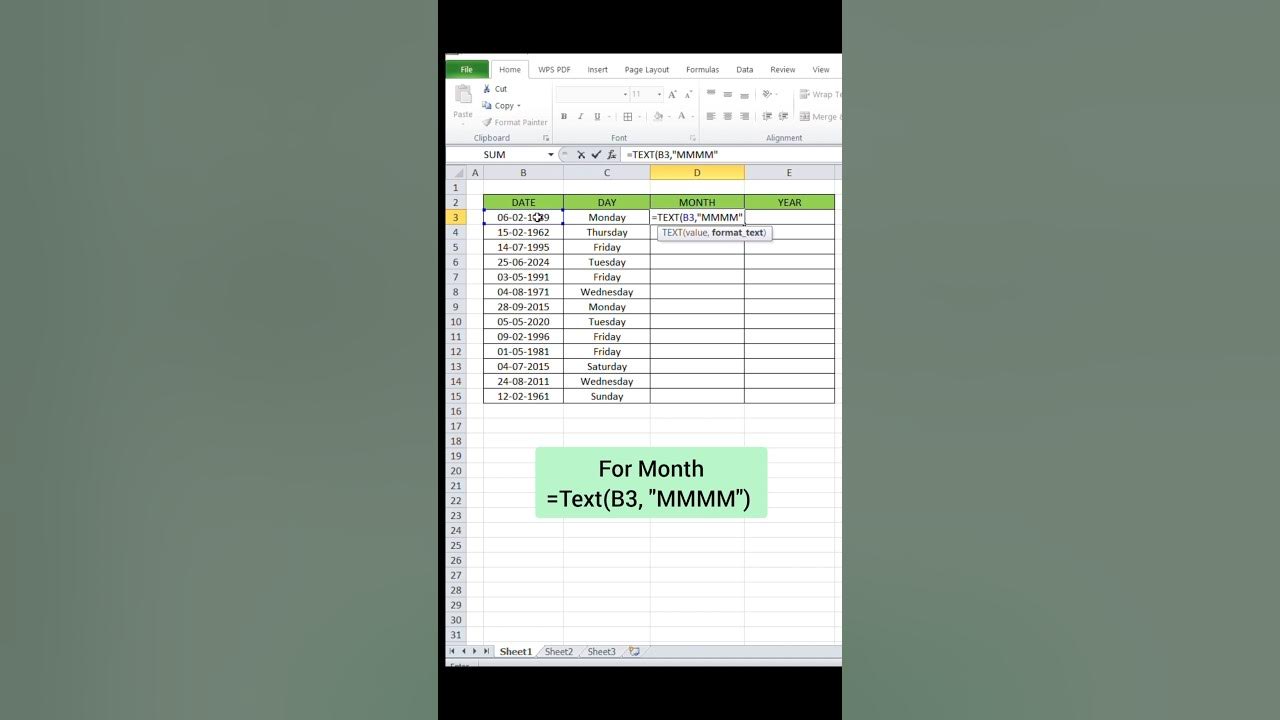 Date formatting in Excel 💯💫Convert Date in to a Day, Month, Year TEXT formula #exceltips - YouTube