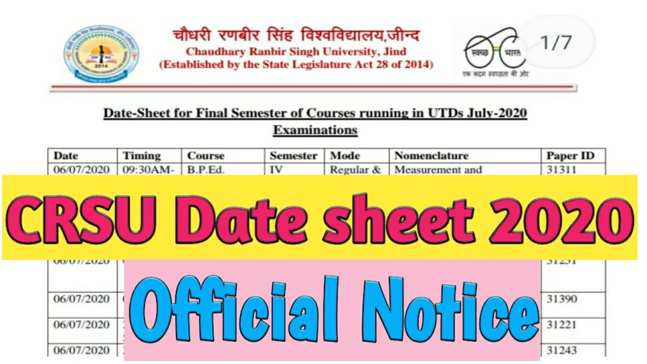 CRSU FINAL EXAM DATESHEET 2020 | Download crsu datesheet 2020 | - YouTube
