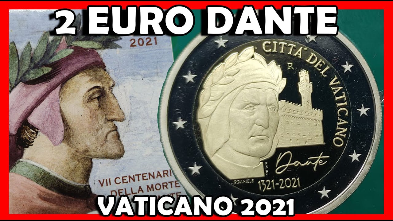 2 Euro Dante Alighieri - Vaticano 2021 - Moneta Rara Proof BE FS Quanto ...