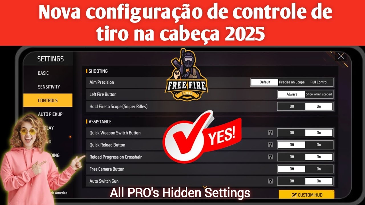 Configuração de controles de tiro na cabeça do Free Fire 2025 | Um tiro ...
