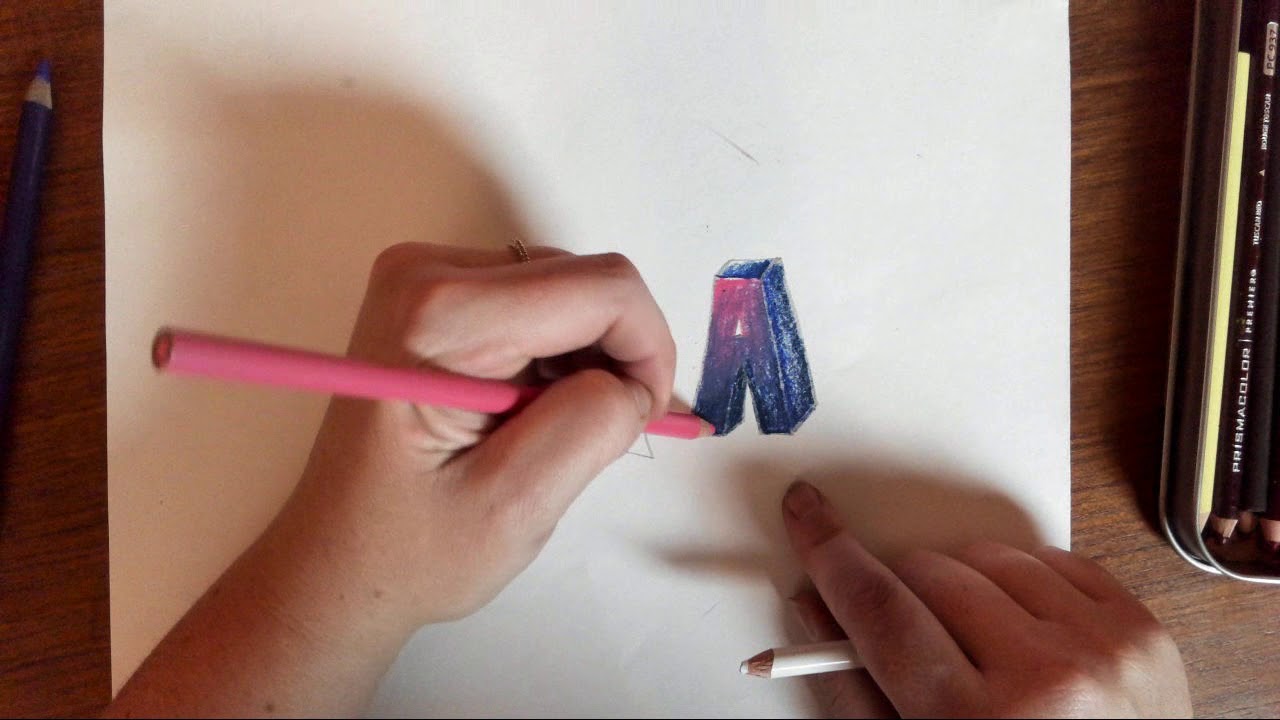 Simple Bubble Block 3D Letters Colored Pencil Tutorial - YouTube