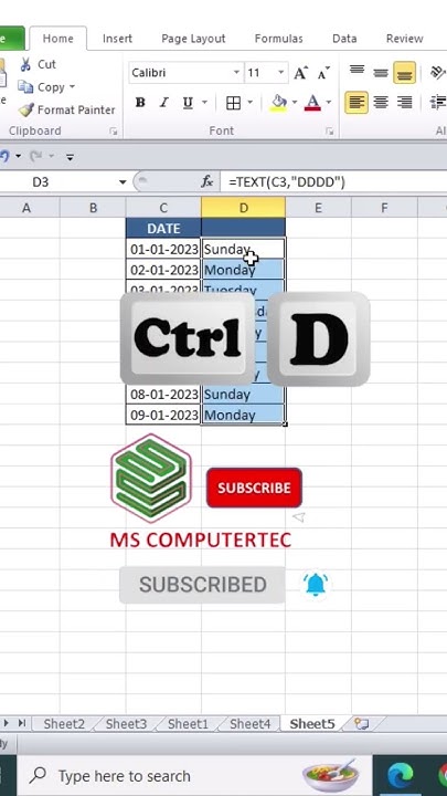 Extract Day name from date in excel#exceltips#excelvideos - YouTube