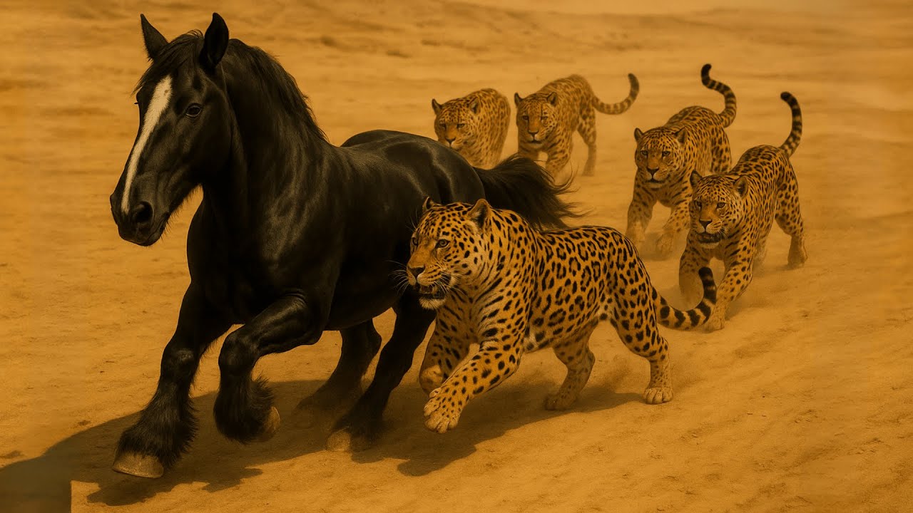 Shire Horse Chased by Jaguar in the Grasslands – Intense Wild Chase ...