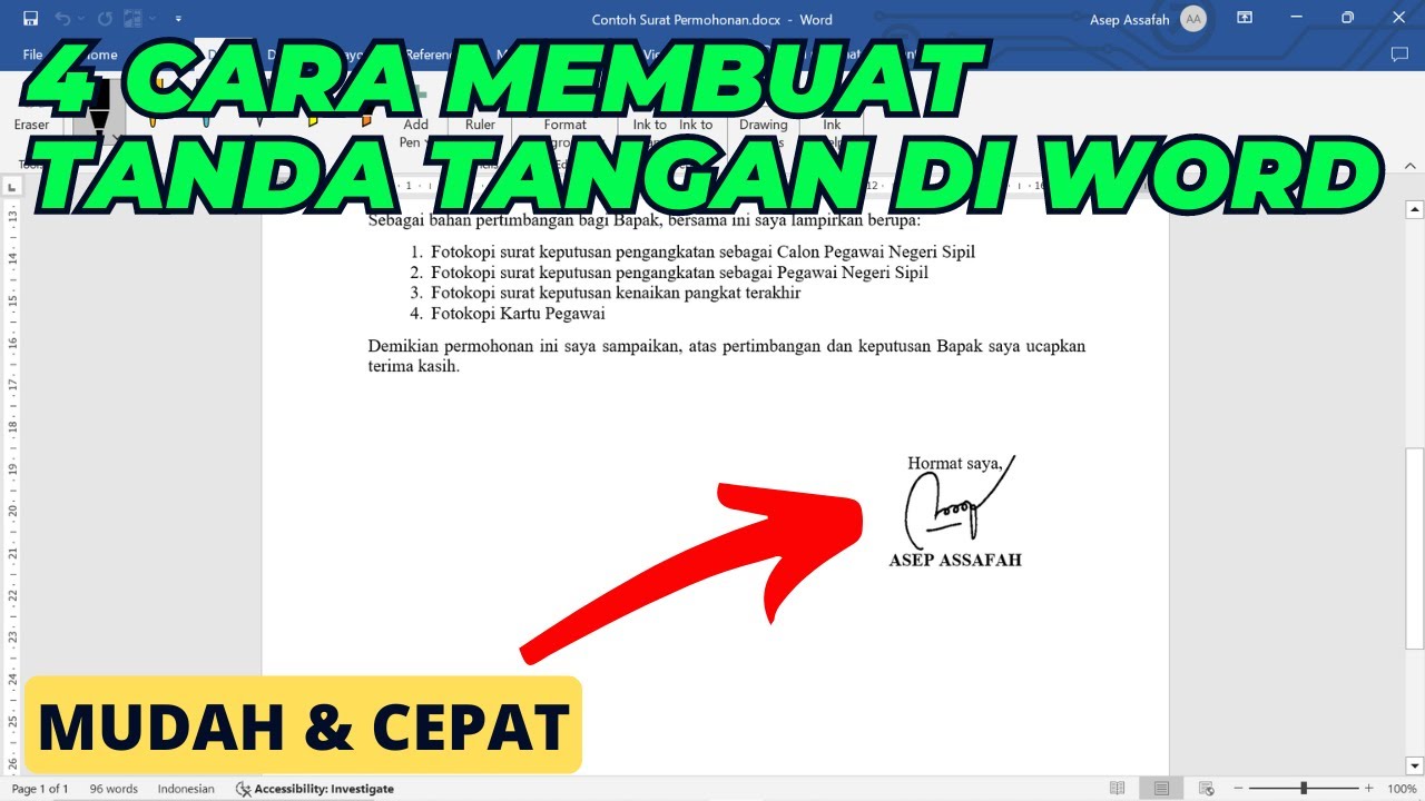 Cara Membuat Tanda Tangan di Microsoft Word | Tutorial Word - YouTube