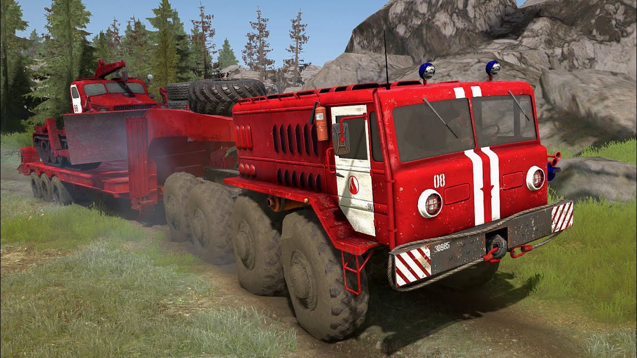 Spintires MudRunner MAZ 535 Fire Truck Transports A Fire Bulldozer ...