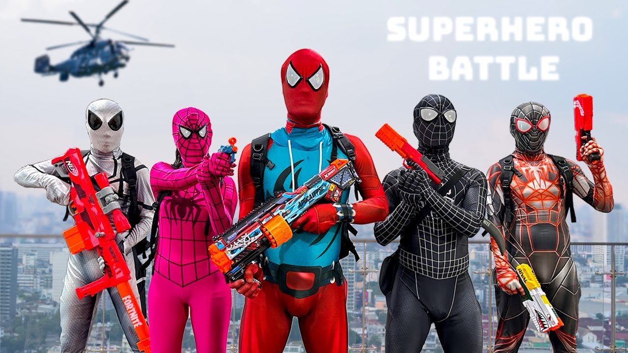 PRO 5 SUPERHERO Survival Battle || ( Epic Nerf War ) by Follow Me - YouTube