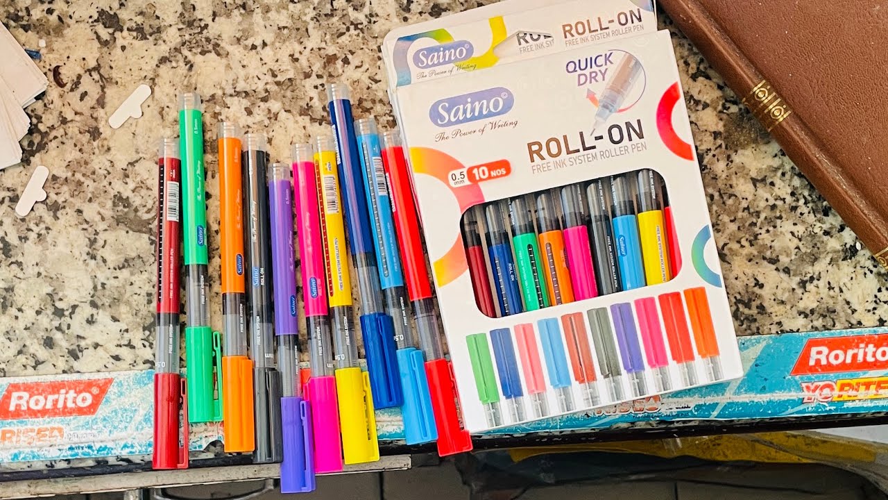 Saino Roll-ON Liquid Color pen set unboxing and testing || colourful ...