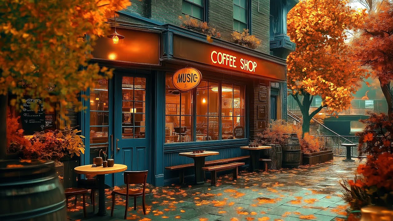 Relaxing Jazz Music with Rain Sounds in a Cozy Coffee Shop Setting 🍂 ...