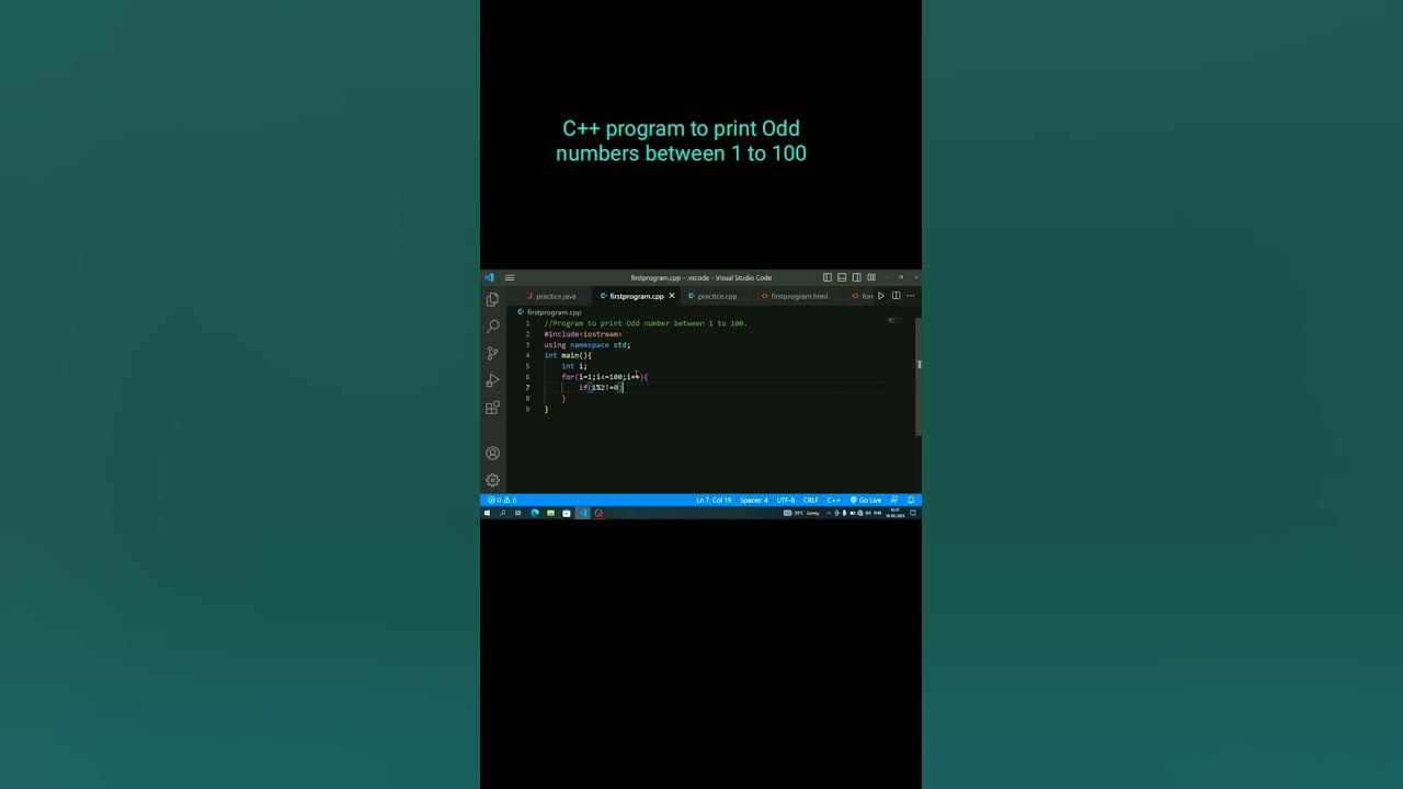 C Program To Print Odd Number Between 1 To 100 Cppprogramming Programming Coding Youtube