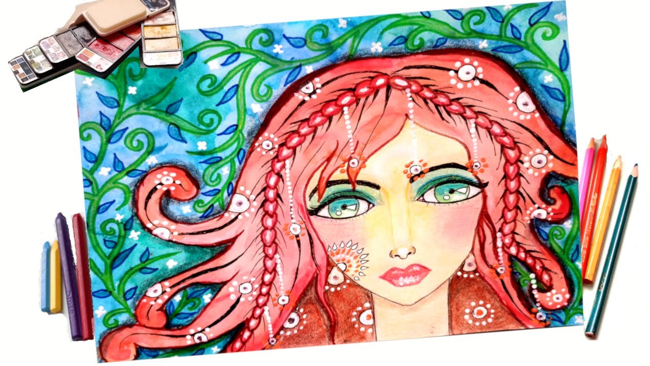 How to draw a whimsical face & paint with watercolors/Beautiful & easy ...