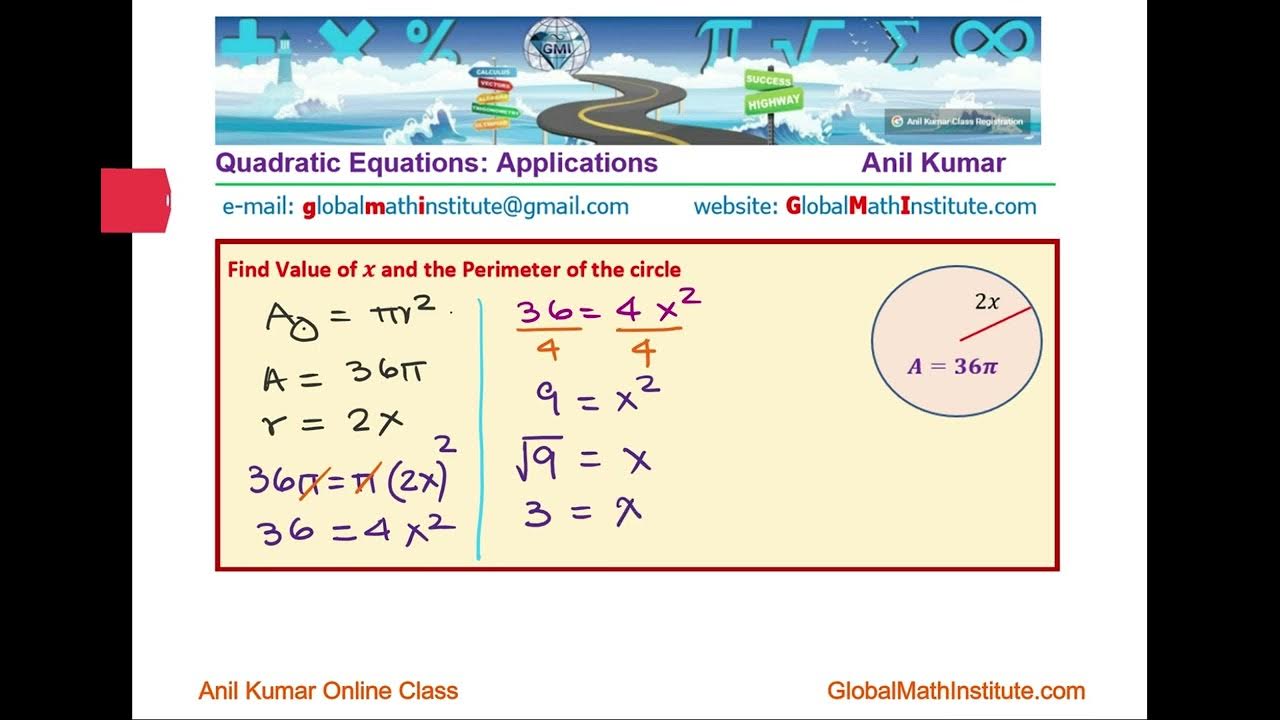 Find Unknown Variable Radius From Given Area of a Circle Quadratic Application GCSE Maths Grade ...