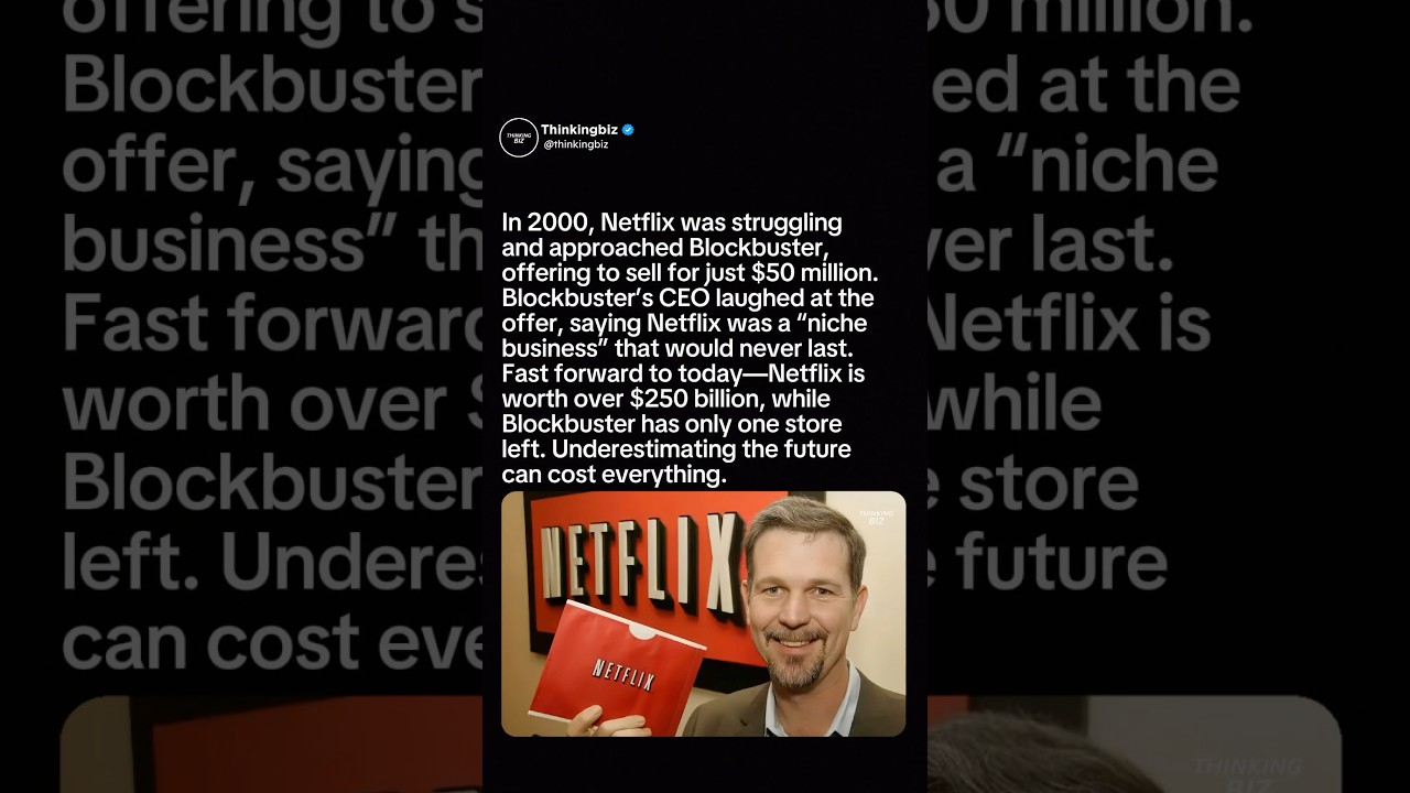 Blockbuster laughed at Netflix’s $50M offer. Now Netflix is worth $250B ...
