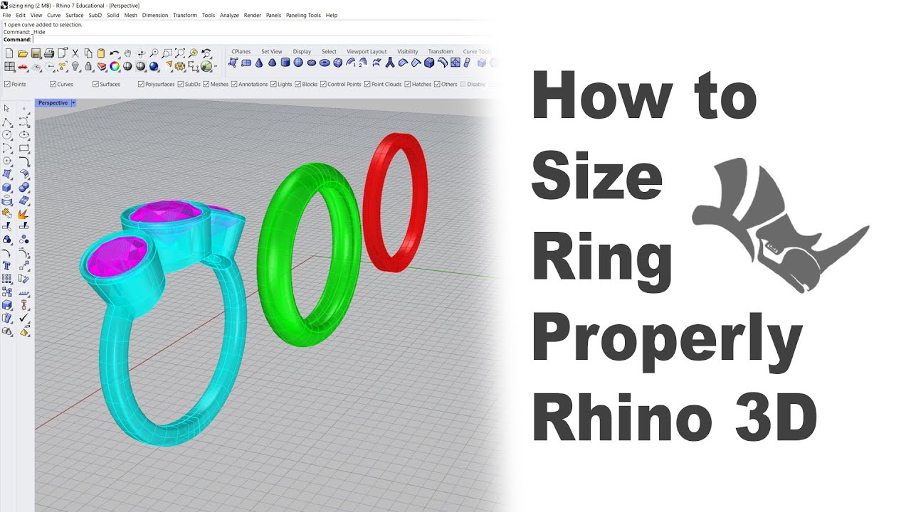 How to Change Ring 3D Model Sizes with Rhino 3D Software #319 - YouTube